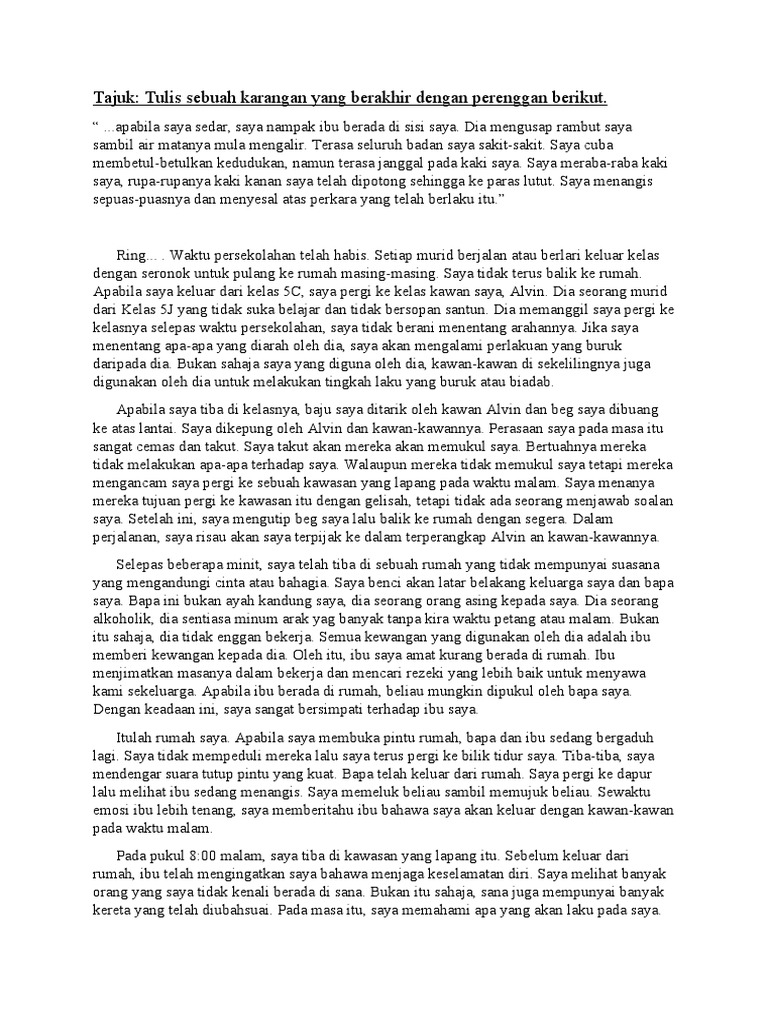 Contoh Karangan TIngkatan 4 - Tulis Sebuah Karangan Yang Berakhir ...