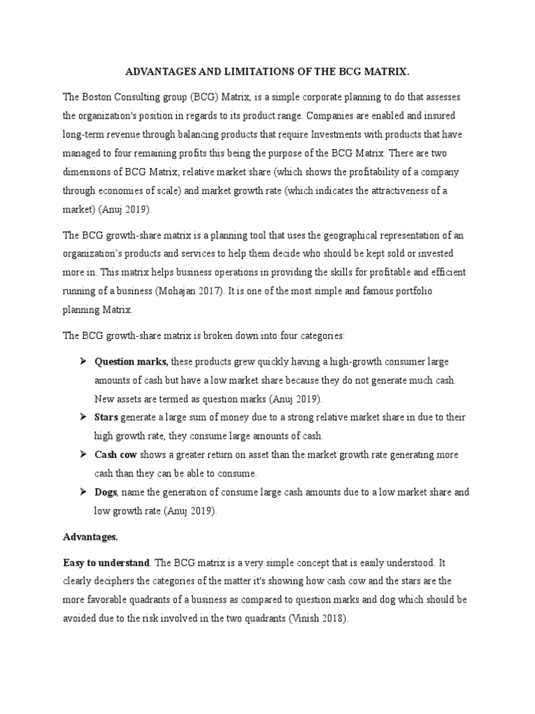 Advantages And Limitations Of The Bcg Matrix Pdf