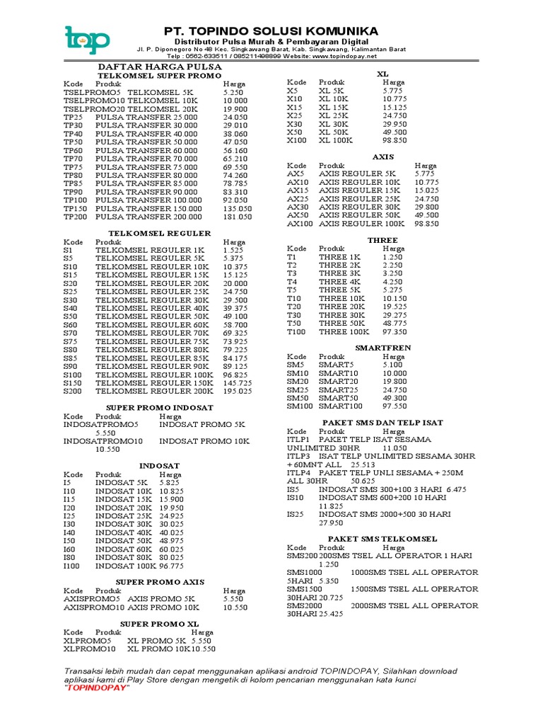 Harga Topindo | PDF