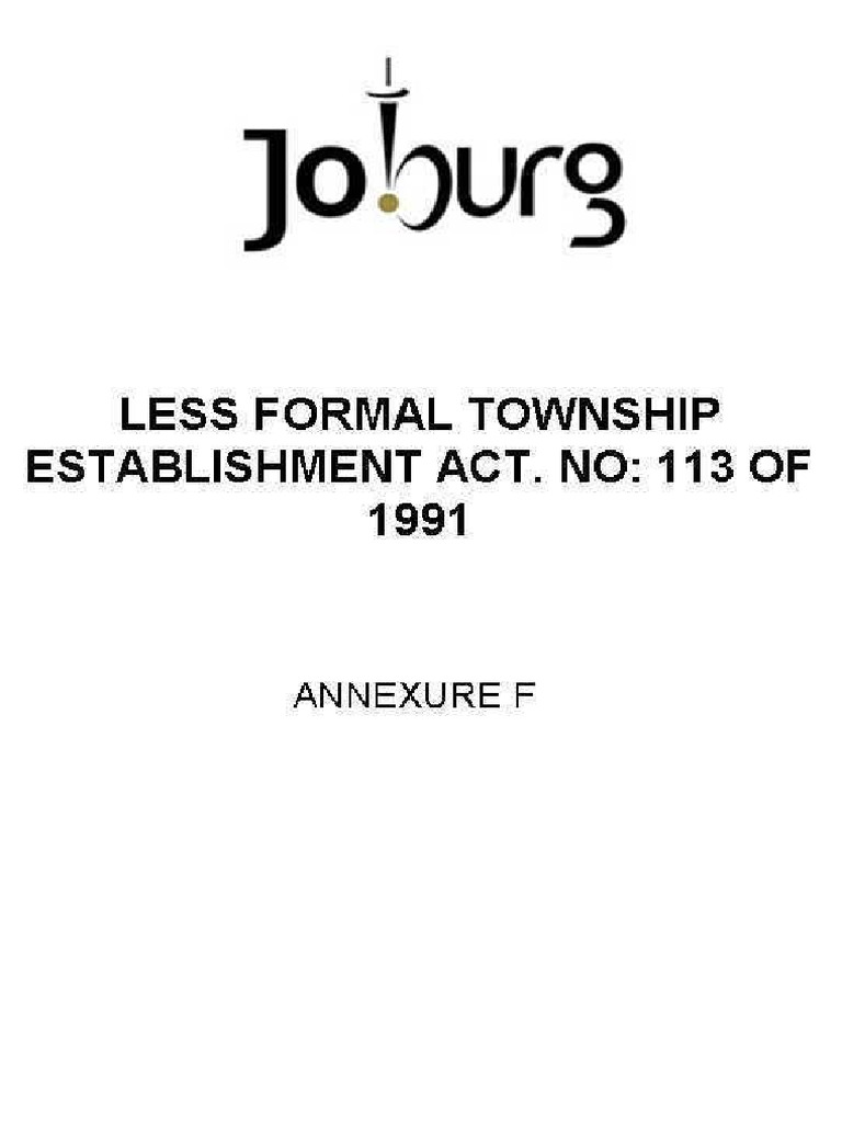 Less Formal Township Establishment Act 1991 | PDF