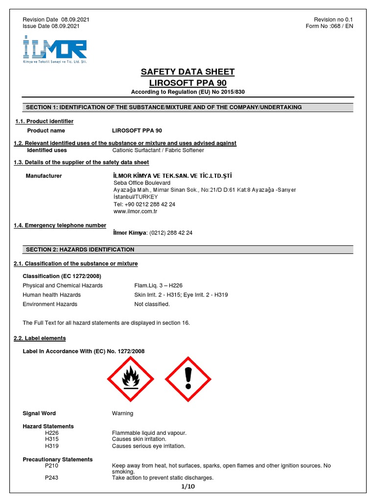 Lirosoft Ppa 90 MSDS en | PDF | Dangerous Goods | Personal Protective Equipment