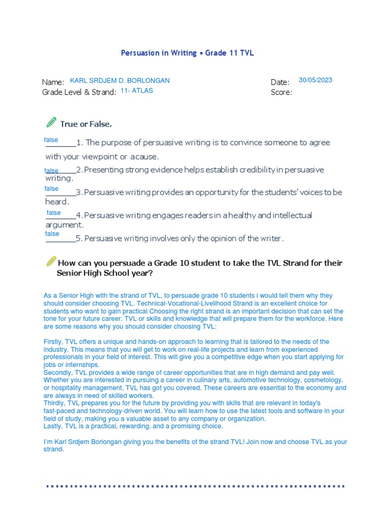 Activity Persuasive Writing | PDF