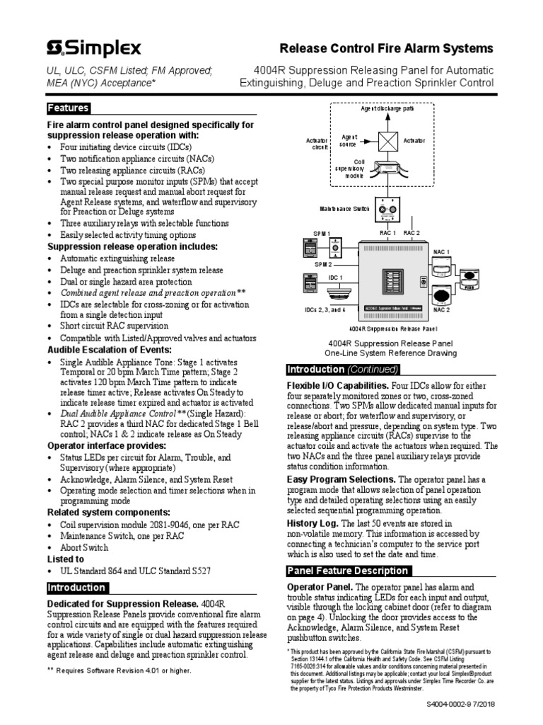 Data Sheet Simplex 4004-0002 | PDF | Fire Sprinkler System | Switch