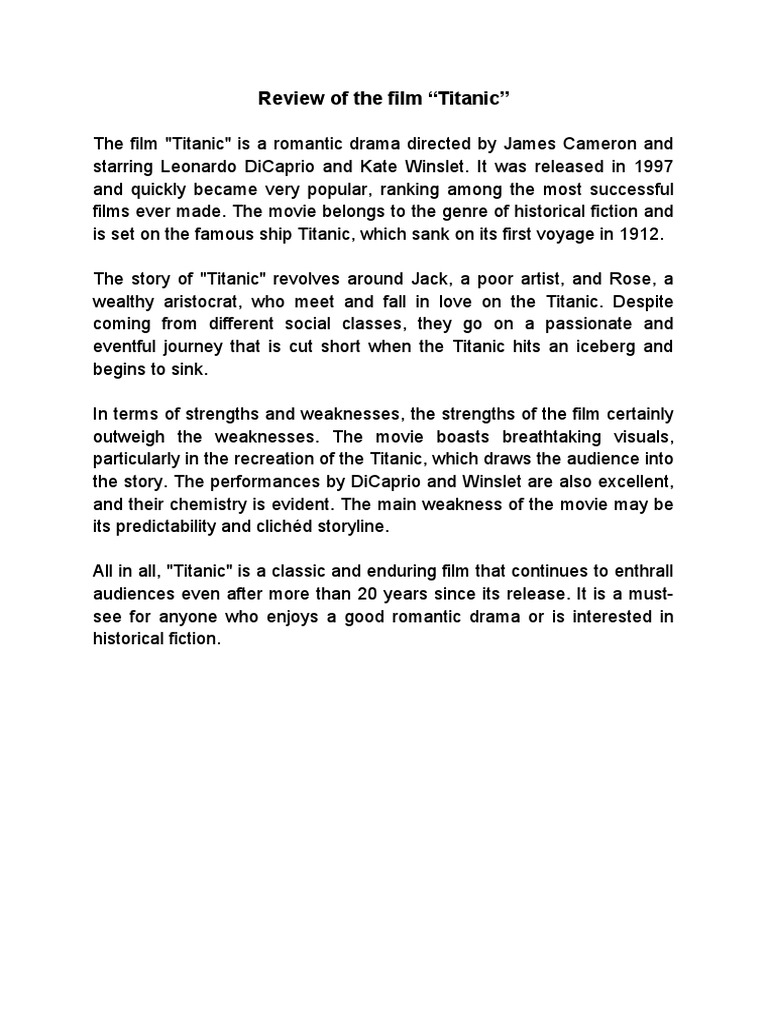 Titanic Film Review and Summary | PDF