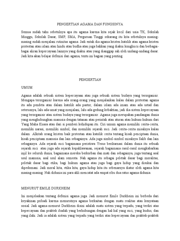 Pengertian Agama Dan Fungsinya Mku Agama | PDF