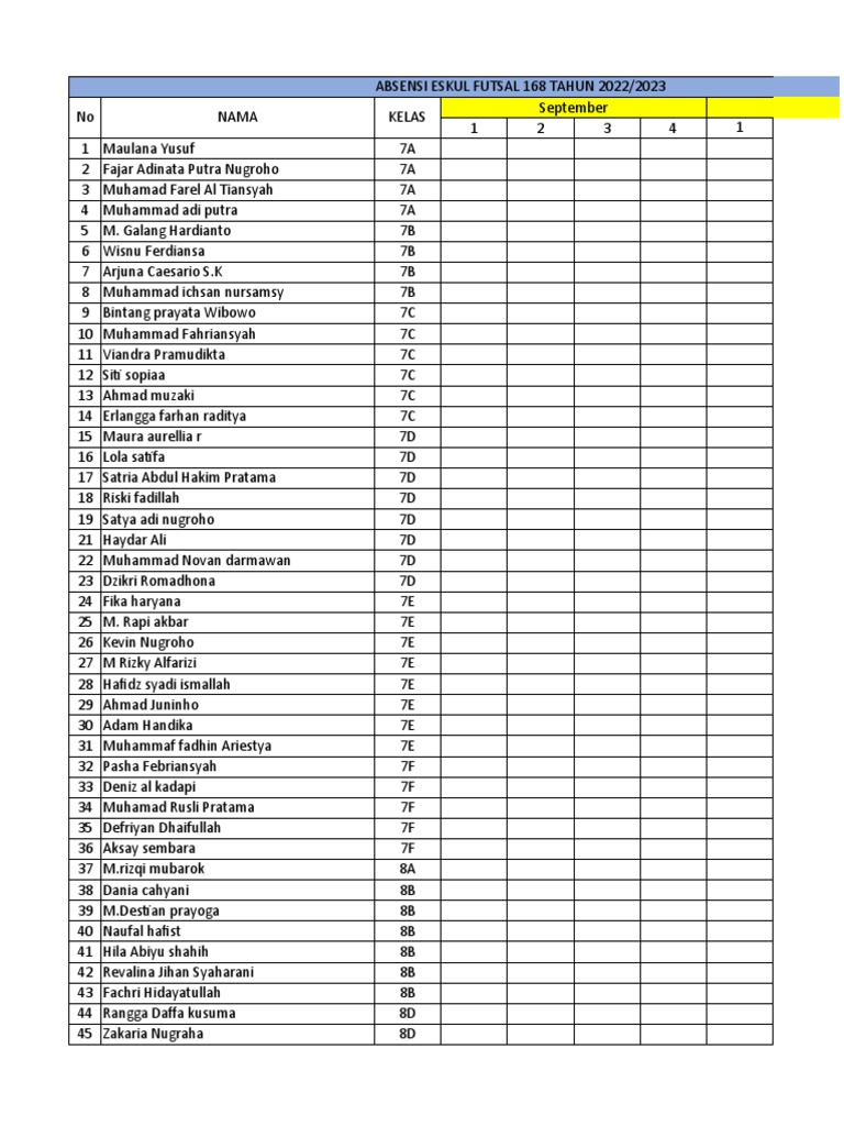 Absen Eskul 168 2022 | PDF