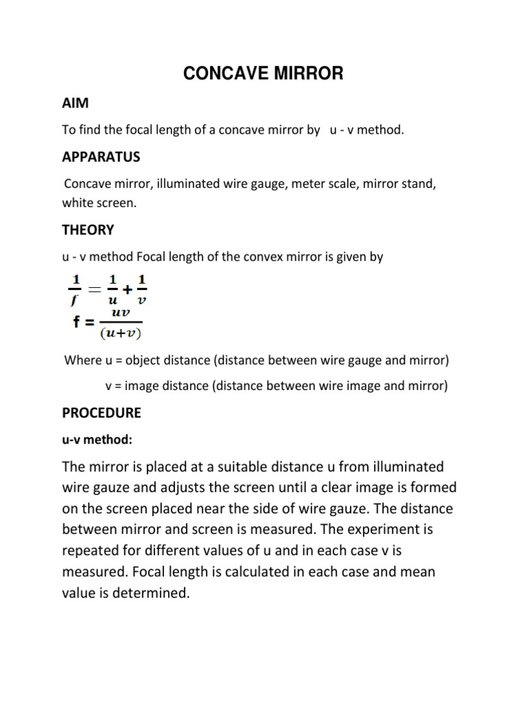CONCAVE_MIRROR_-_Practical_work_sheet | PDF