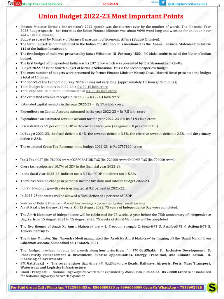 union Budget most imp.points | PDF