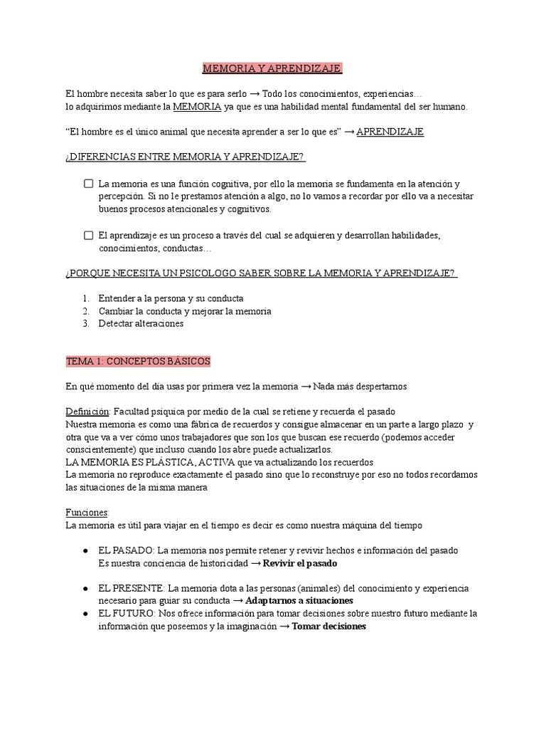 Memoria Y Aprendizaje Pdf Memoria Aprendizaje