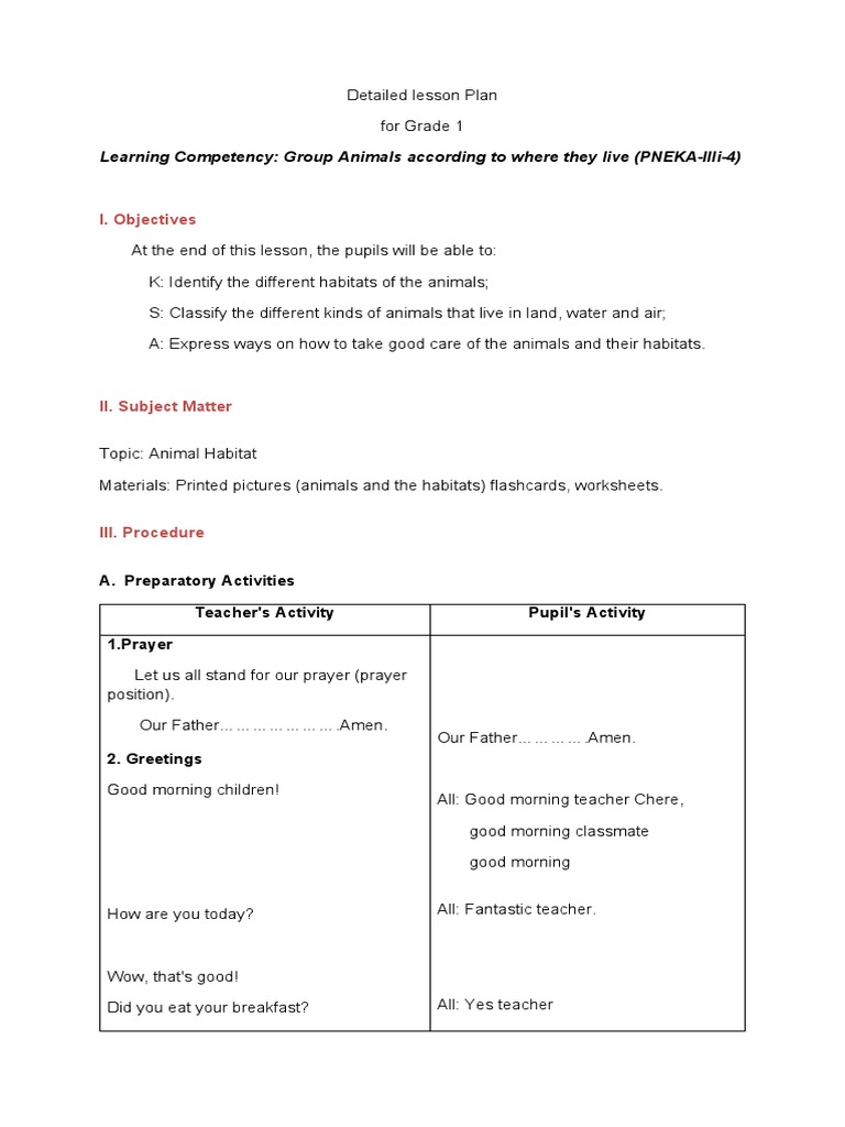 Grade 1 Animal Habitats Lesson | PDF | Lesson Plan