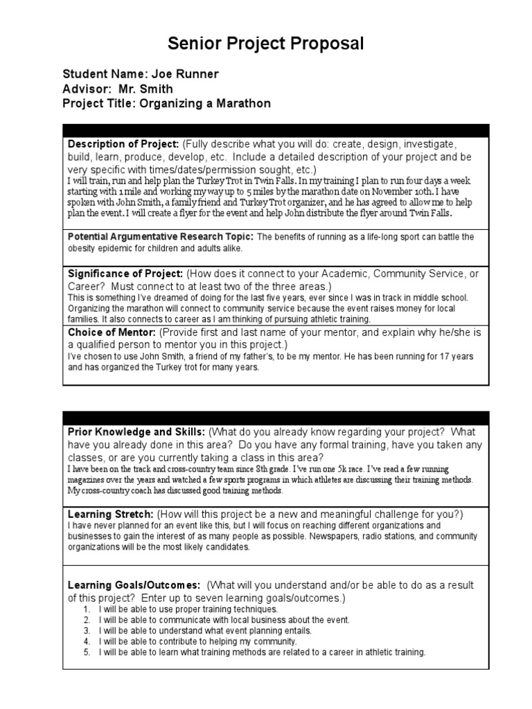 Sample Senior Project Proposal Pdf