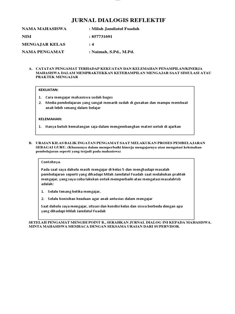 Format Jurnal Dialogis Reflektif | PDF