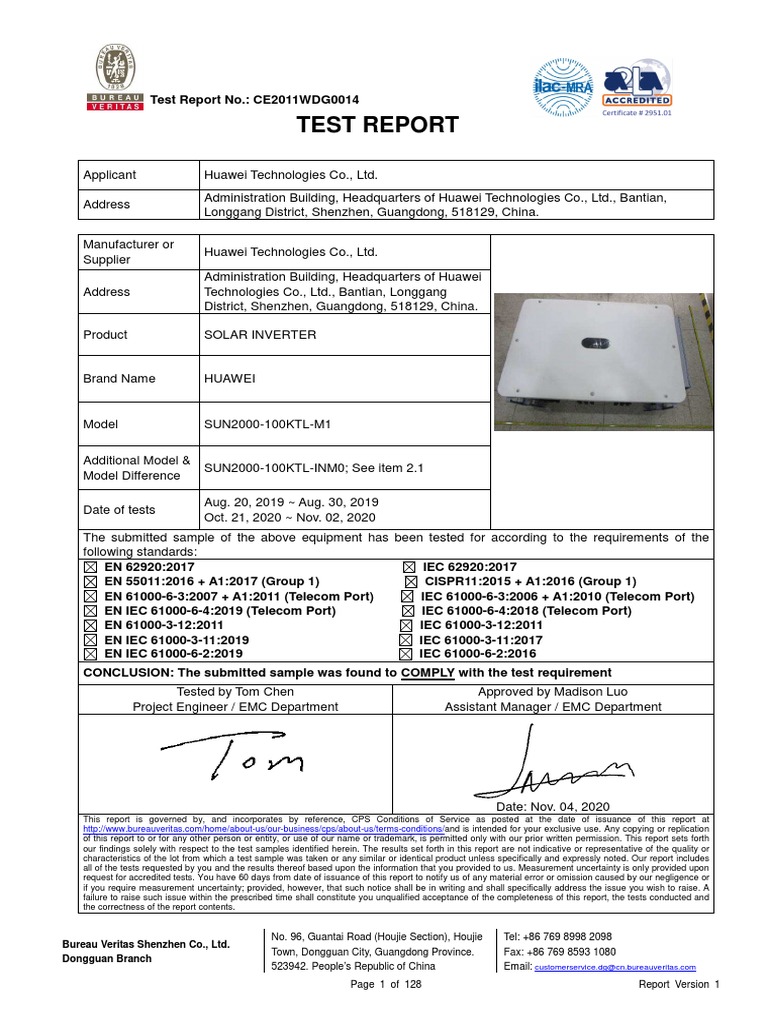 SUN2000-100M1 - 100INH0 CE EMC Test Report Rel - BV - en - 20201104 ...