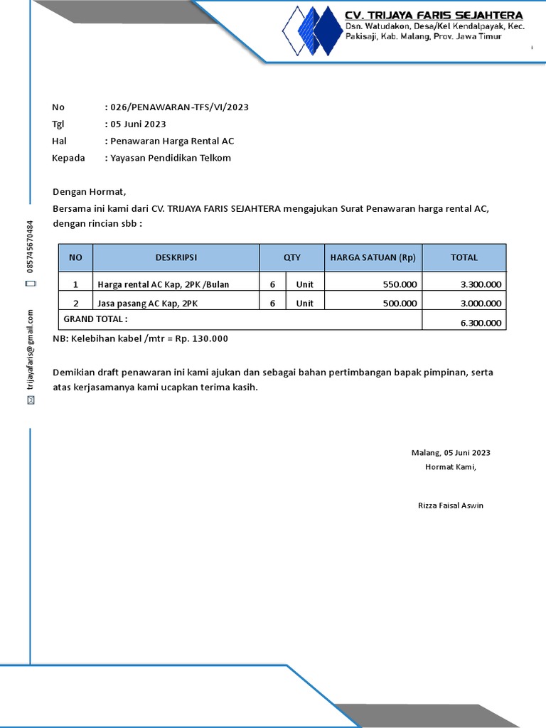 SURAT PENAWARAN Ac | PDF