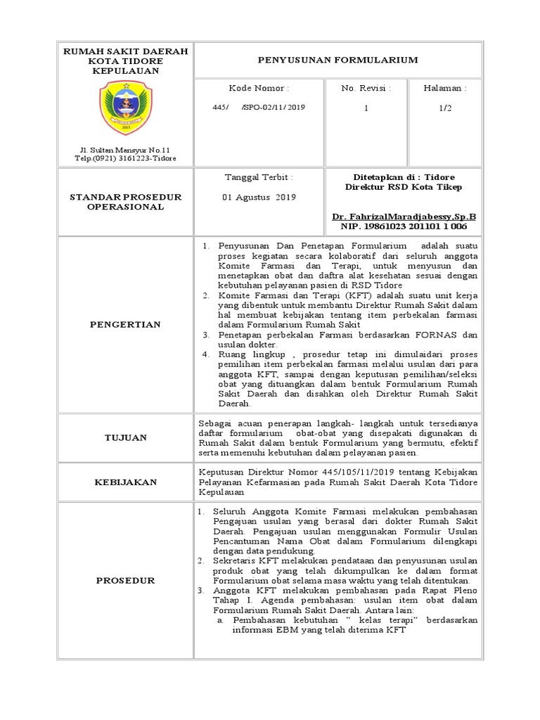 Spo Penyusunan Formularium | PDF