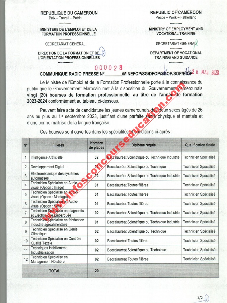 Bourse-Minefop 2023 | PDF | Educational Stages | Vocational Education