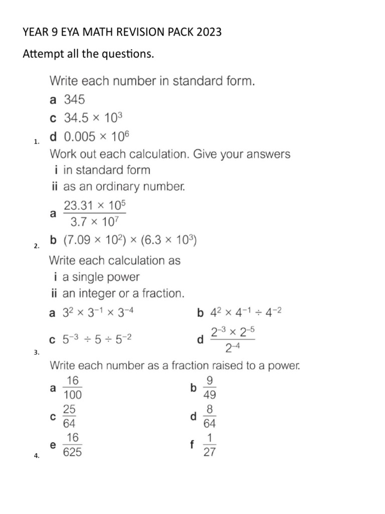 Year 9 Math Revision Pack 2023 | PDF