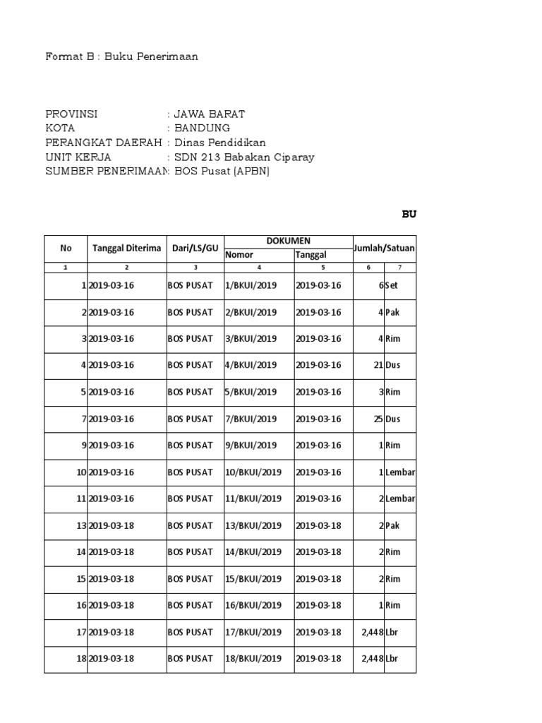 Format B. Buku Penerimaan Barang | PDF