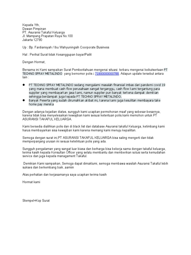 contoh surat pailit | PDF