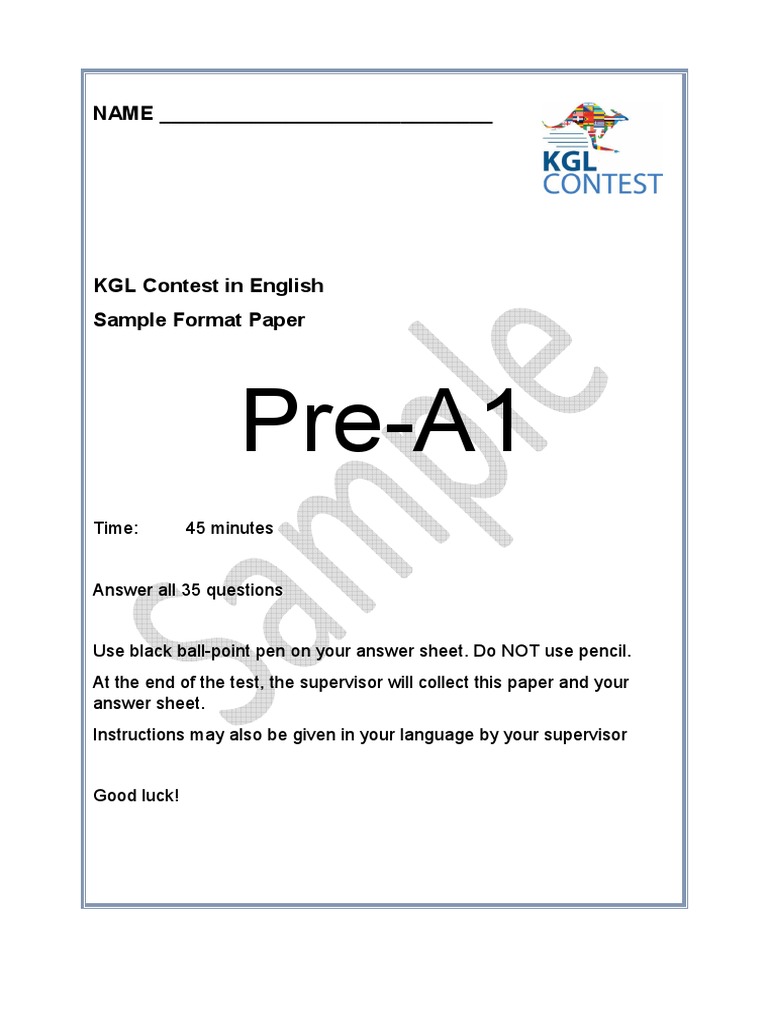 KGL Pre-A1 English Contest Sample Test | PDF