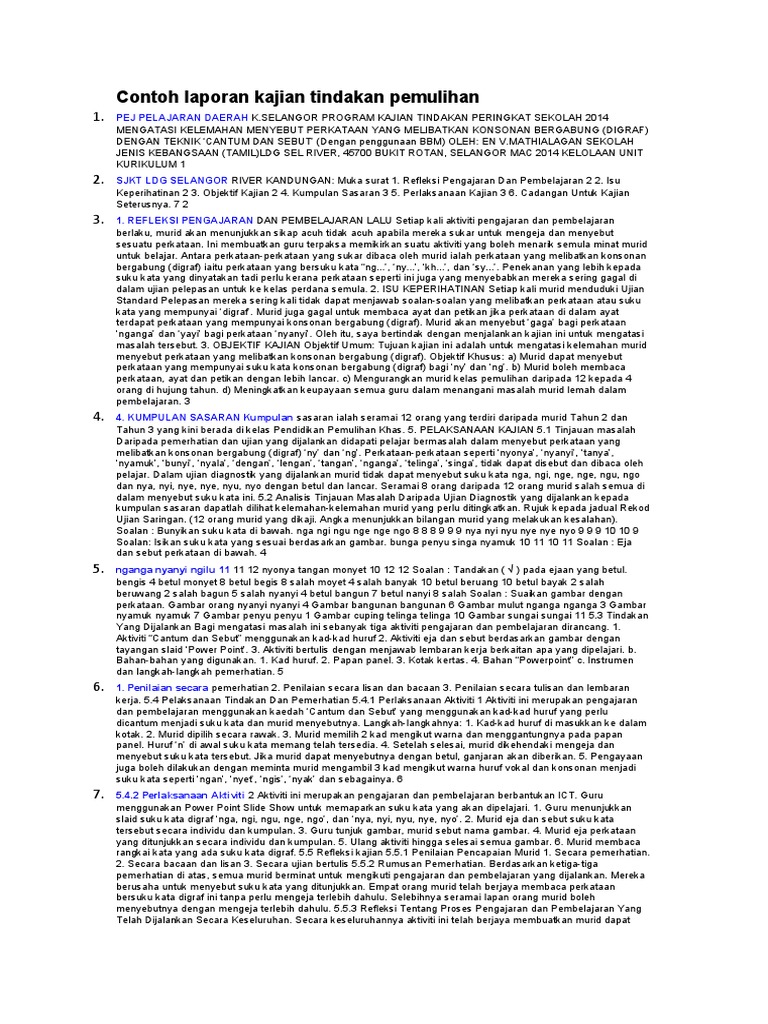 Contoh Laporan Kajian Tindakan Pemulihan | PDF