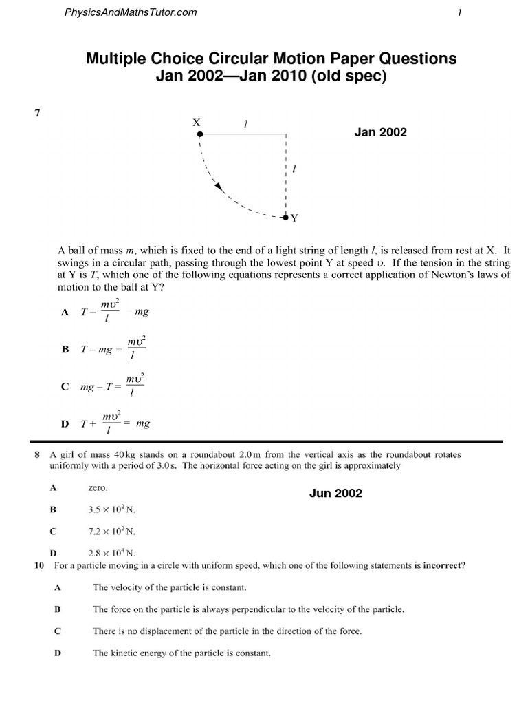 Circular Motion MCQ Archive 2002-2010 | PDF