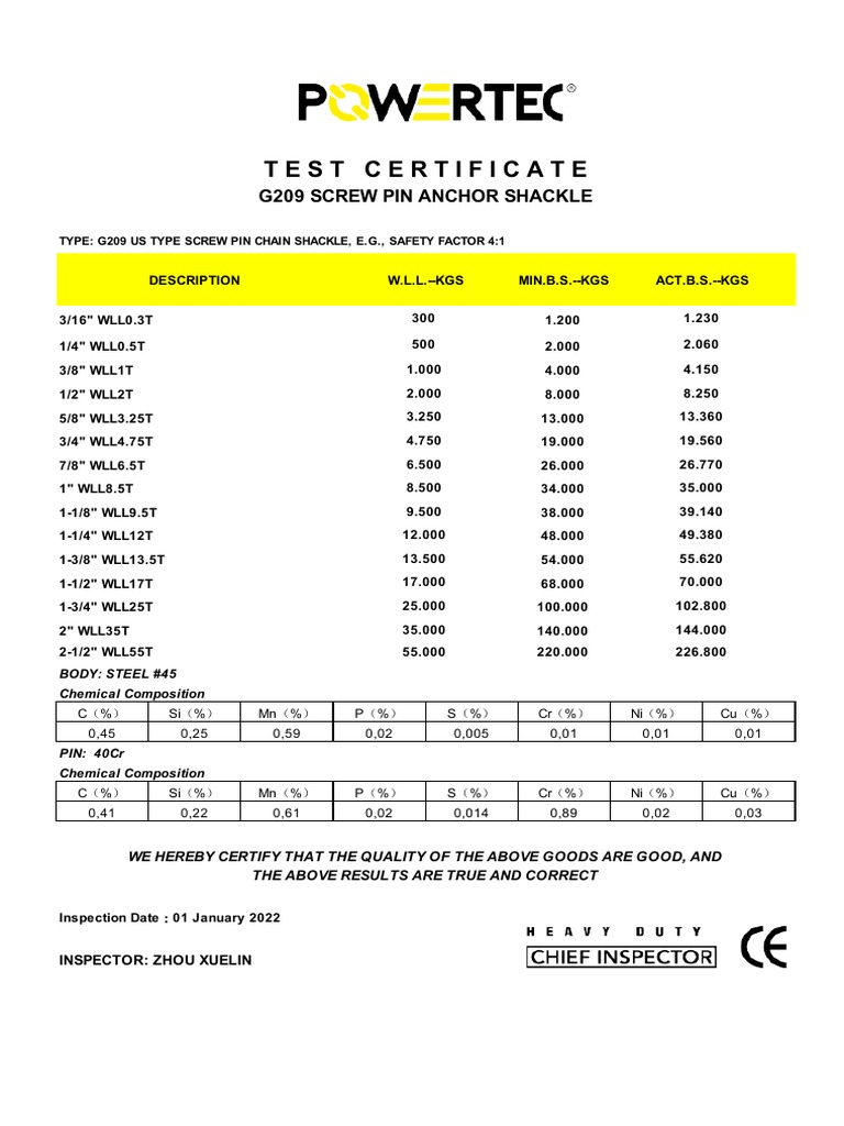 Sertifikat Shackle - Powertec | PDF