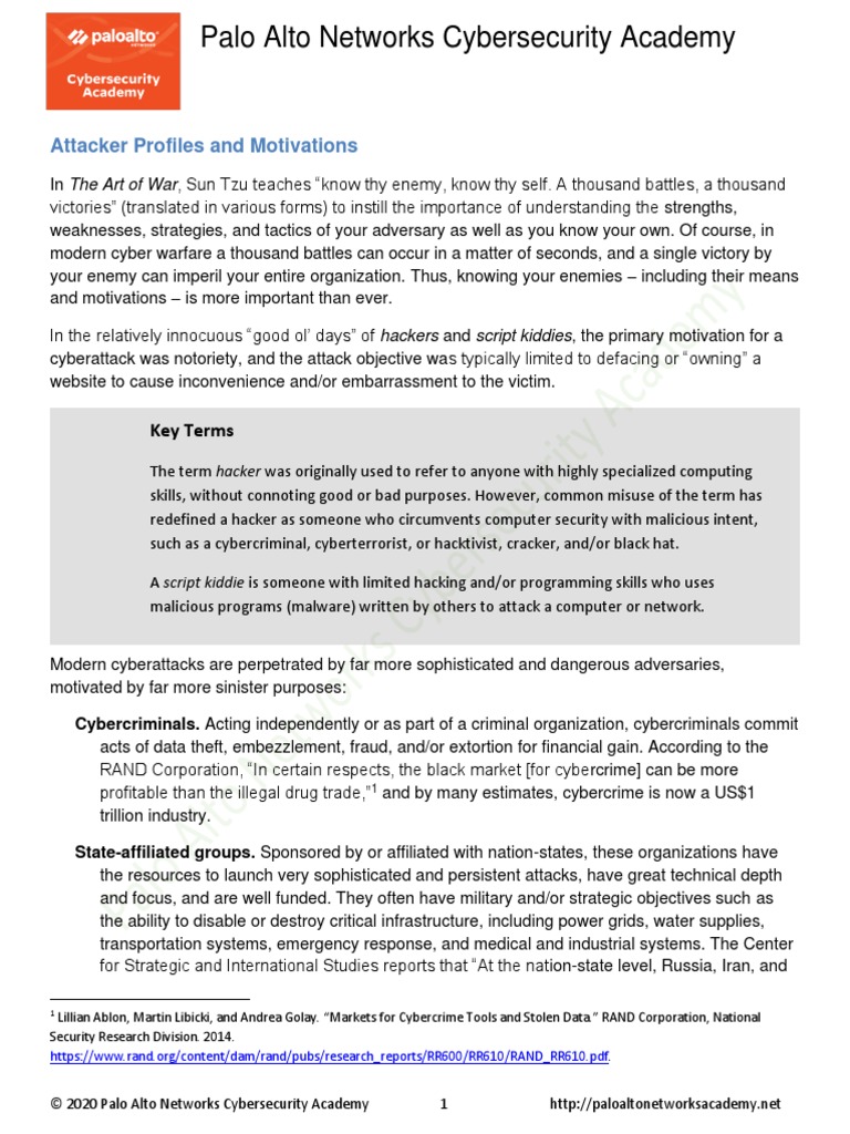 Attacker Profiles Cyber-Attack Strategies 5 | PDF