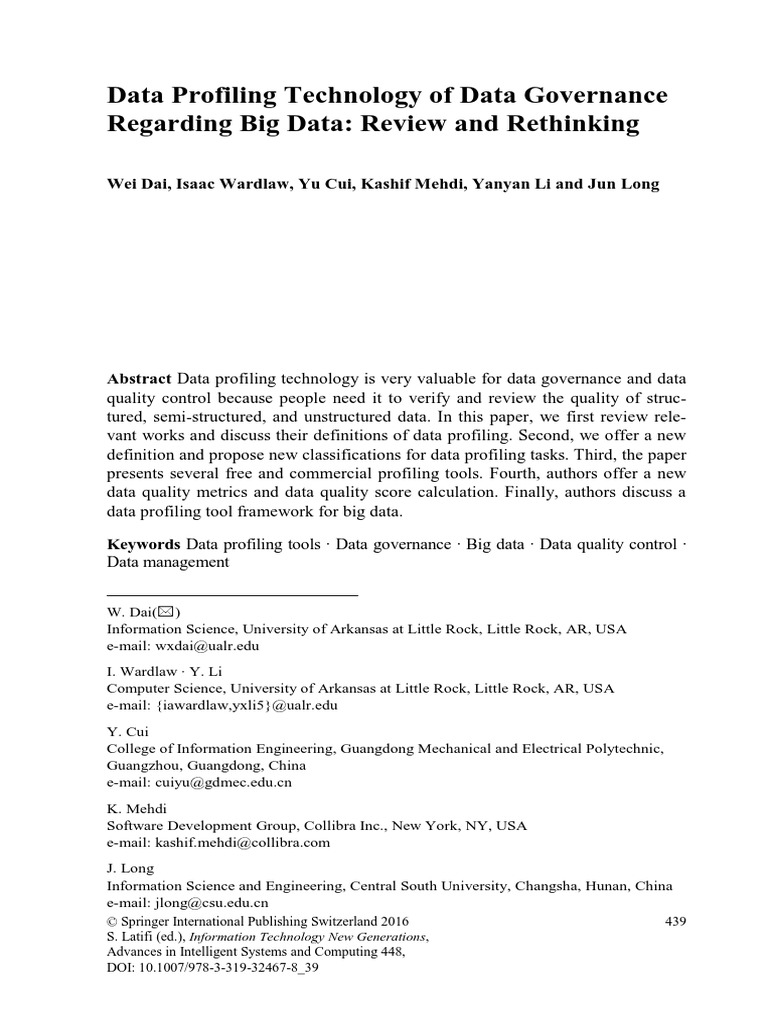 Wei2016 Data Profiling Technology Of Data Governance Pdf 