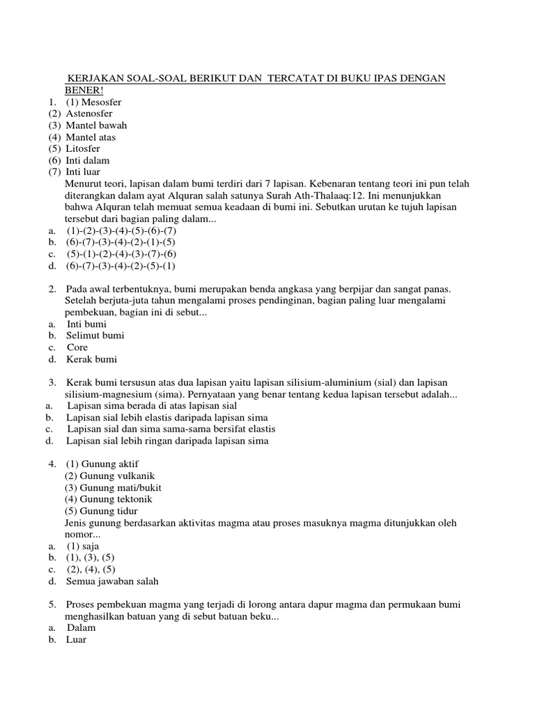 Responsi Soal-Soal Bumi Dan Antariksa | PDF