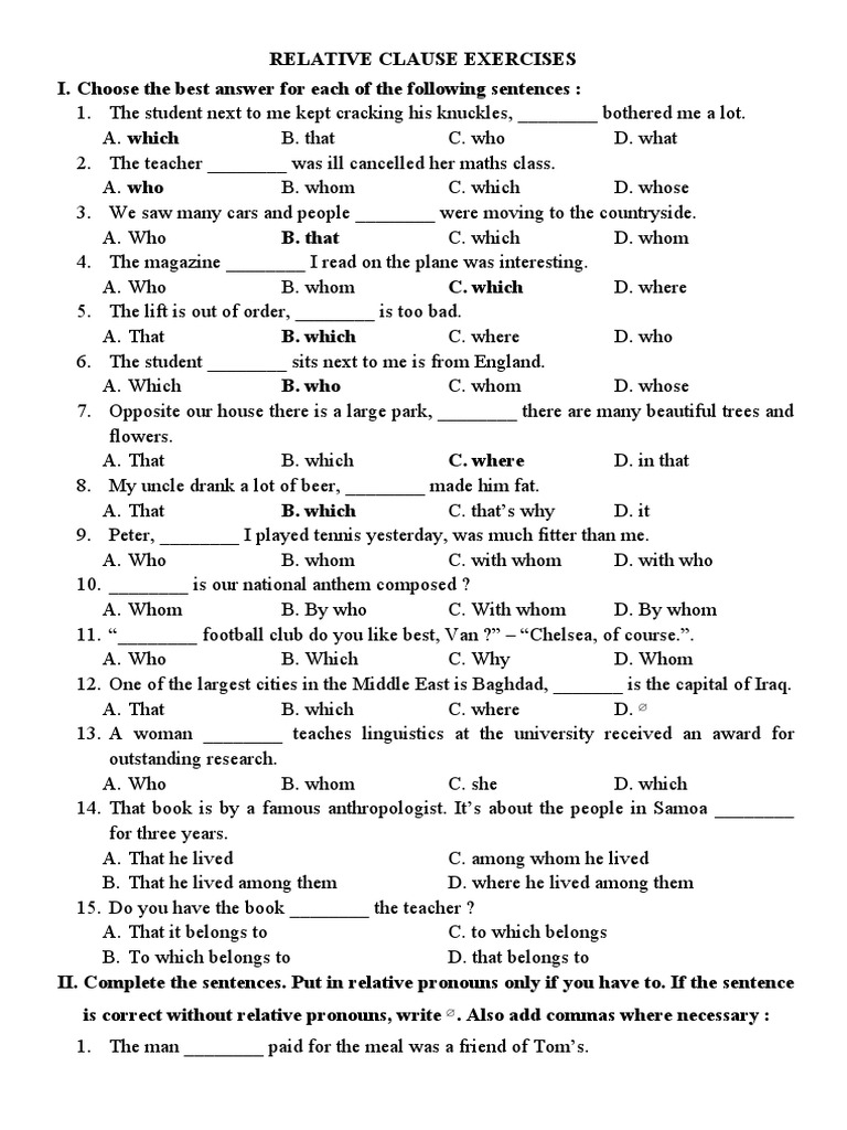 Bai Tap Ve Menh de Quan He KEY | PDF | Linguistics