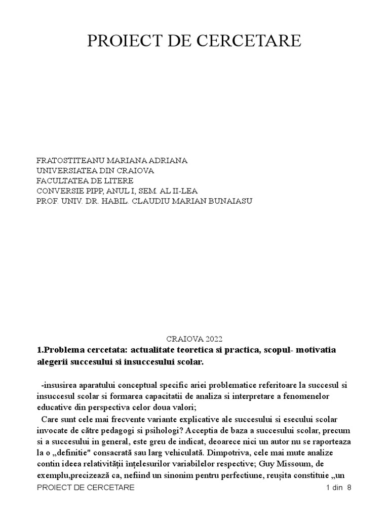 Proiect de Cercetare | PDF
