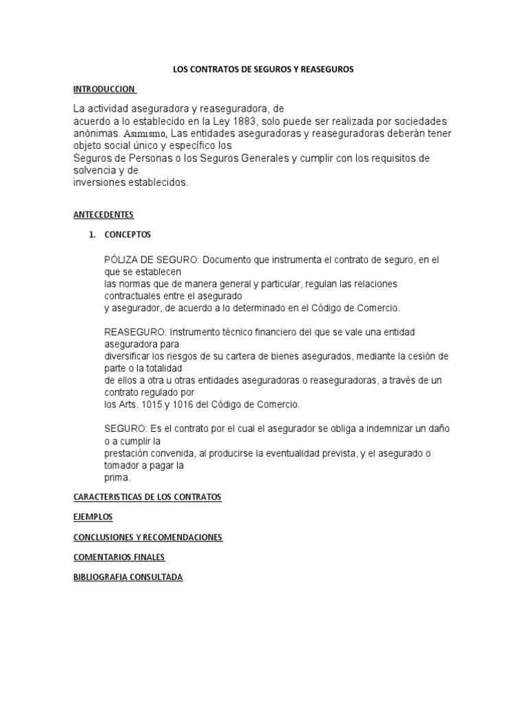 Los Contratos de Seguros y Reaseguros | PDF