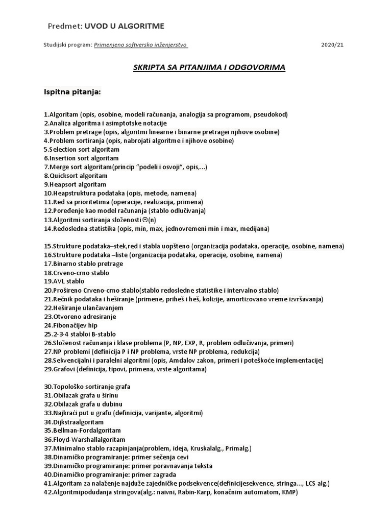 UUA - Ispitna Pitanja I Odgovori 1-42 | PDF