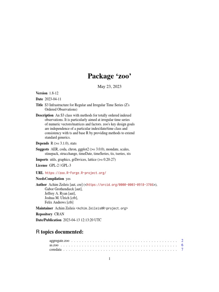 Package Zoo': R Topics Documented | PDF | Parameter (Computer Programming) | Function (Mathematics)