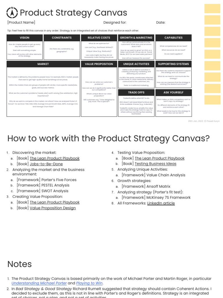 [PM] Product Strategy Canvas by Pawel Huryn | PDF | Marketing ...