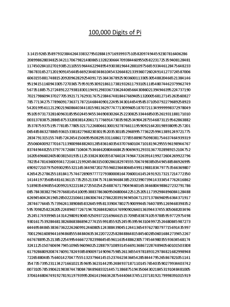 100 000 Digits of Pi | PDF