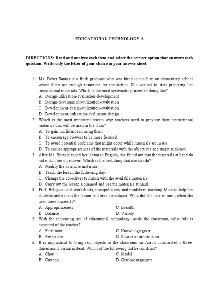 EDUCATIONAL-TECHNOLOGY-PRACTICE-TEST-1 | PDF | Educational Technology ...