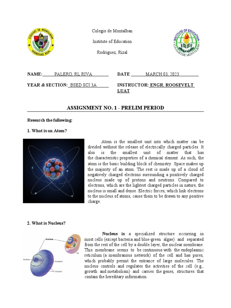 Assignment No. 1 - Prelim Period | PDF | Proton | Atomic Nucleus Assignment No. 1 - Prelim Period | PDF | Proton | Atomic Nucleus