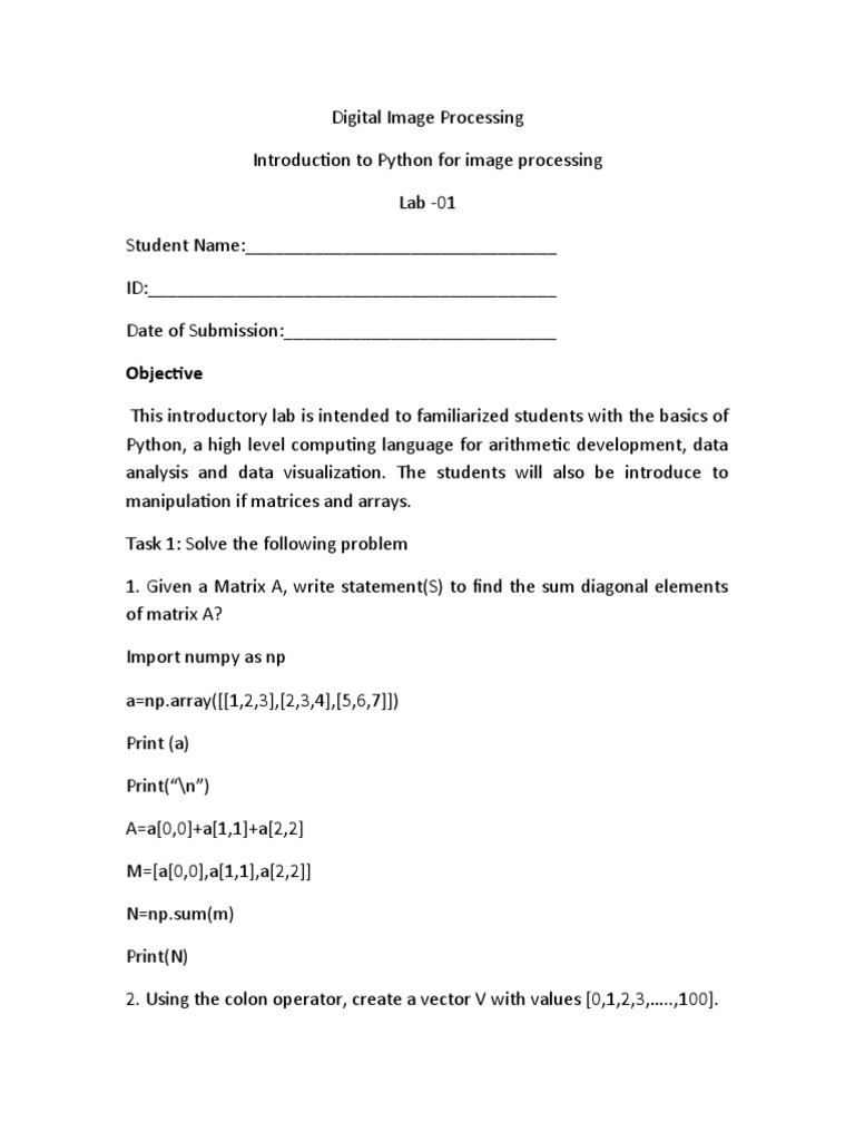 Dip Lab 1 | PDF | Matrix (Mathematics) | Algebra Dip Lab 1 | PDF | Matrix (Mathematics) | Algebra