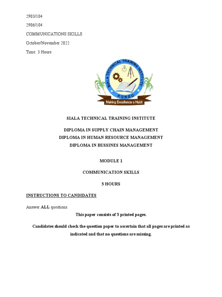 DBM 1, DSM 1, DHRM 1, Dict 1 Comm Skills | PDF