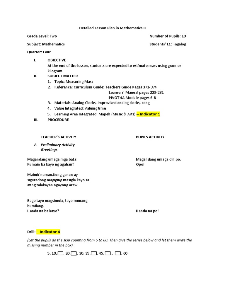 Detailed Lesson Plan In Mathematics PDF