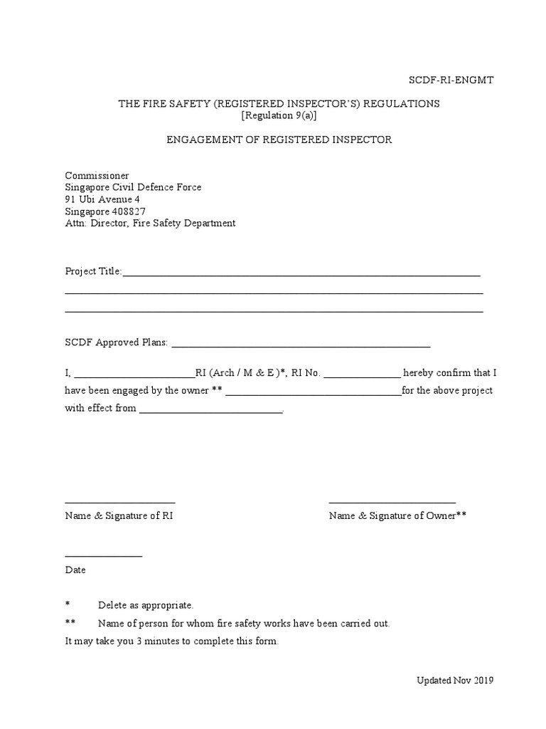 Fire Safety Inspector Engagement Form | PDF