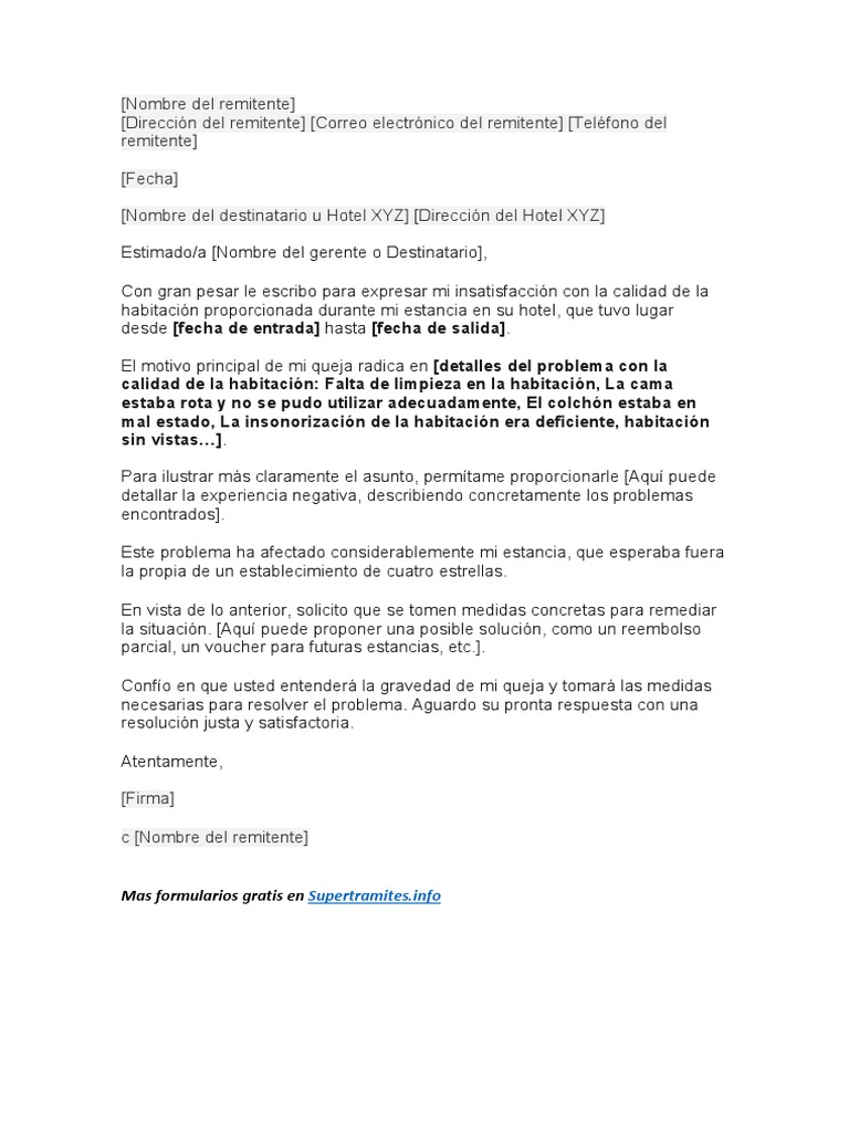 Carta Reclamacion A Un Hotel | PDF