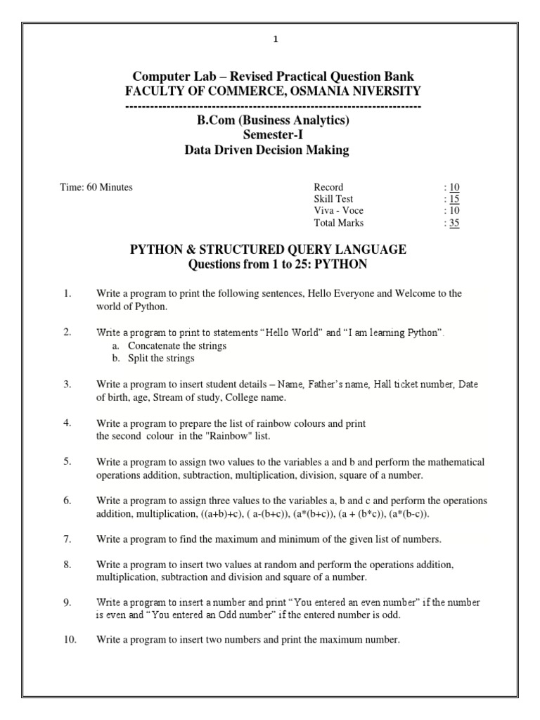 Revised Data Driven Decision Making Sem-I Lab Question Bank Revised ...