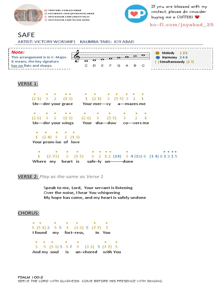 Safe (Victory Worship) Kalimba Tabs | PDF