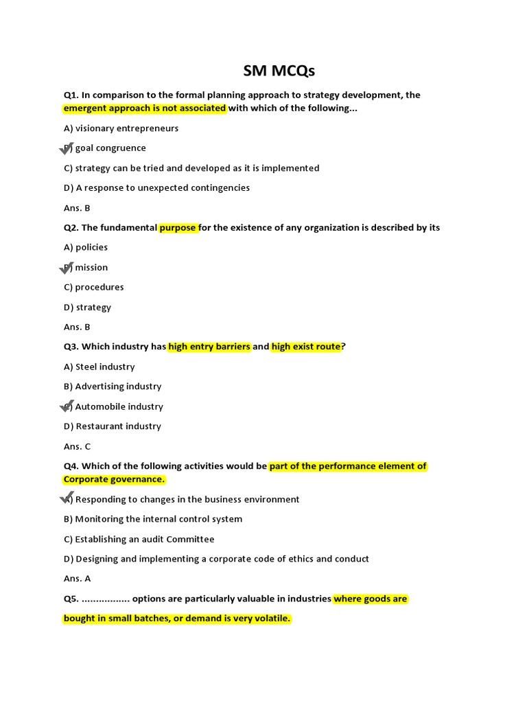 SM MCQs Correct Answers Updated | PDF SM MCQs Correct Answers Updated | PDF