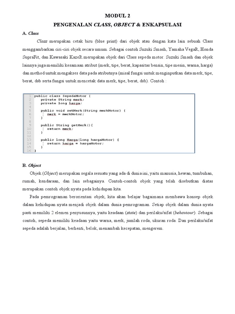 MODUL 2 Pengenalan Class Objek dan Enkapsulasi | PDF