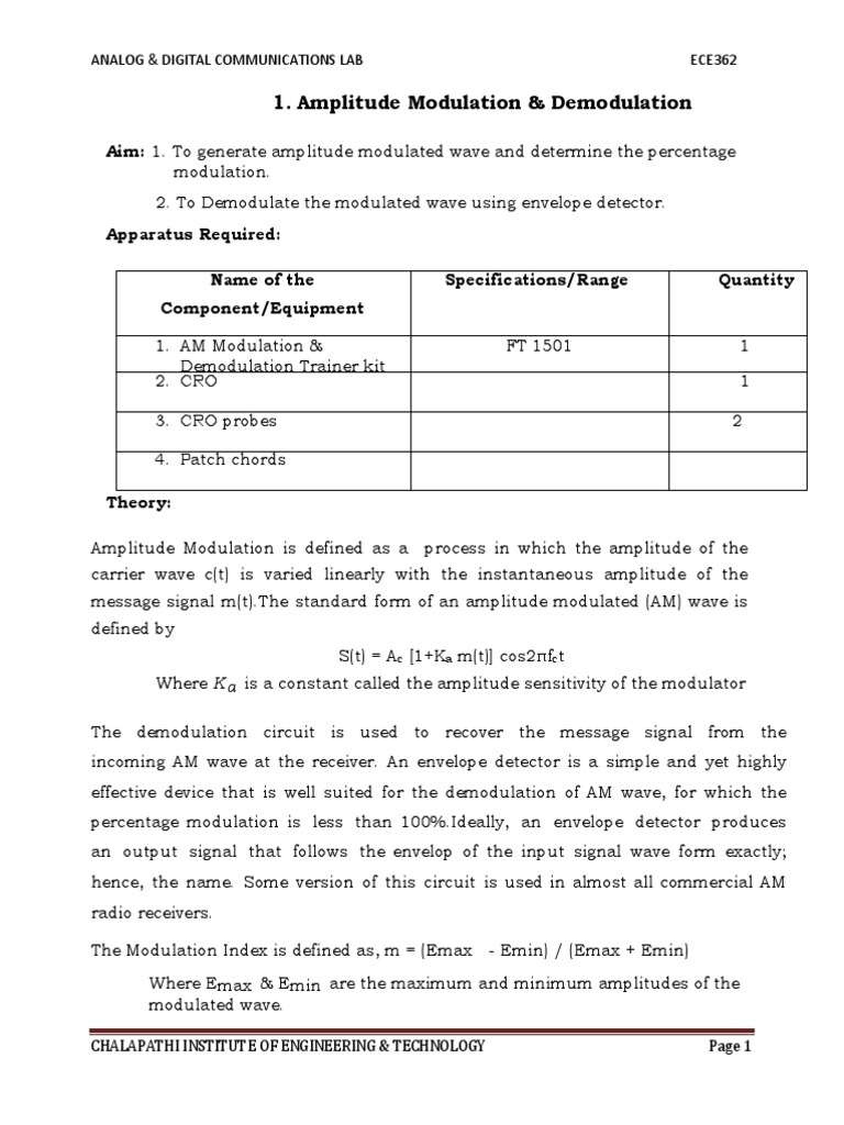 Analog and Digital Communication LAB Manual | PDF