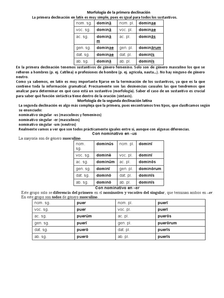 Morfología de Declinaciones Latinas | PDF | Género gramatical | Lingüística